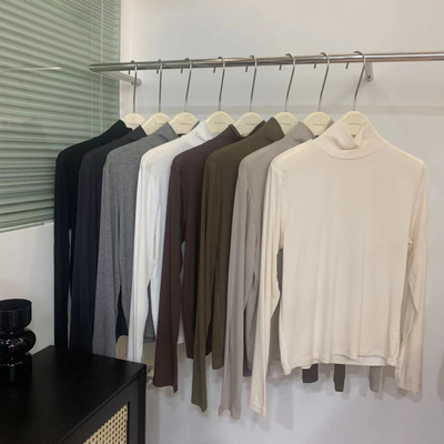 包邮！W882#纯色柔软弹力高领莫代尔长袖T恤女内搭打底衫0.19KG