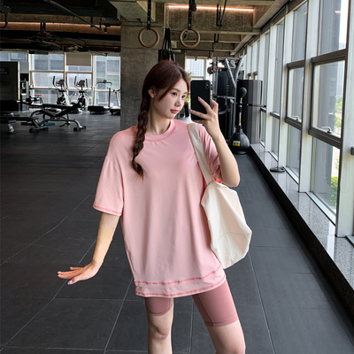 显瘦宽松大码胖mm女健身服瑜伽服上衣速干跑步纯色短袖运动T恤衫