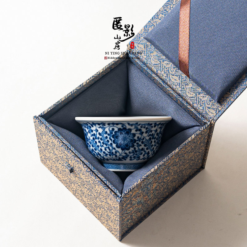 匿影山房 复古青花缠枝莲茶杯主人杯压手杯中式大容量品茗杯专杯