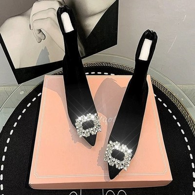 秋冬仙女风水钻尖头高跟短靴