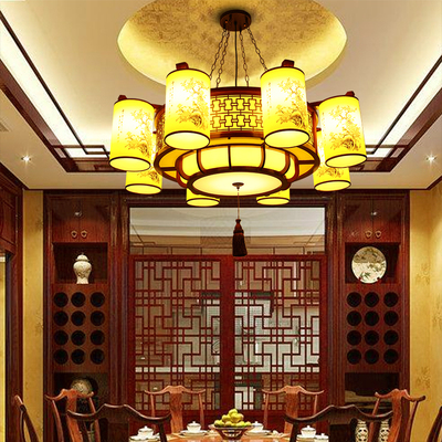 中式客厅实木大吊灯中国风古典餐厅木头灯仿古雕花羊皮灯酒店包厢
