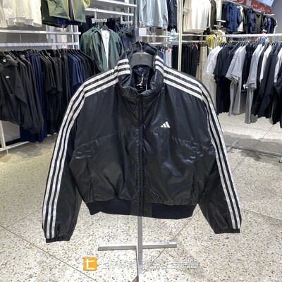 Adidas阿迪达斯正品冬季新款女梭织立领保暖三条纹休闲棉服KW4746