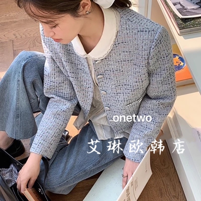 148013圆领单排扣小香风短外套