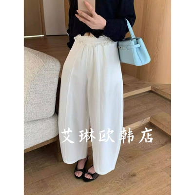 4.2福利卡蔓浅之夏QZX10809春装新款木耳花边松紧腰气球裤阔腿裤