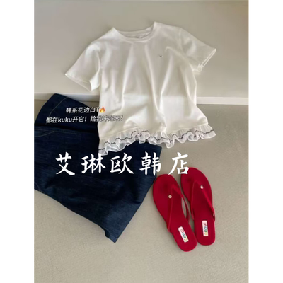 ka120春款花边圆领短袖T恤女