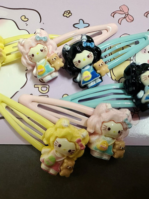 定制高品质立体改装KT双长辫抱熊小公主拜拜夹刘海边夹碎发夹