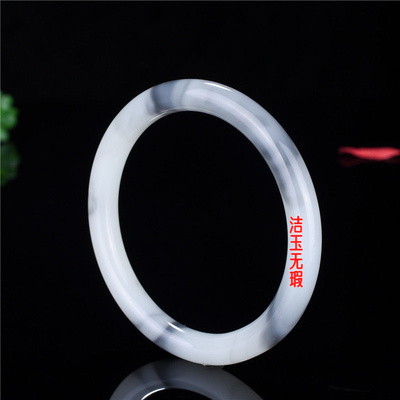 和田玉色黑青花细圆条玉石手镯女款旺夫玉镯子手环贵妃镯