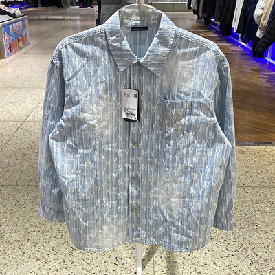 MLB新款男女同款运动休闲复古满印老花牛仔衬衫时尚外套3ADRM1051