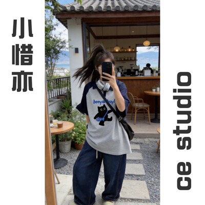 【小惜亦】夏款宽松慵懒休闲百搭猫咪POLO领T恤1866