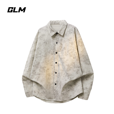 GLM日系扎染慵懒风长袖衬衫男春秋潮流宽松休闲翻领情侣上衣外套