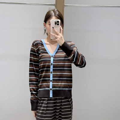 【现货】FIZZFLY | 25冬季设计师品牌新款领口拼色条纹微阔开衫