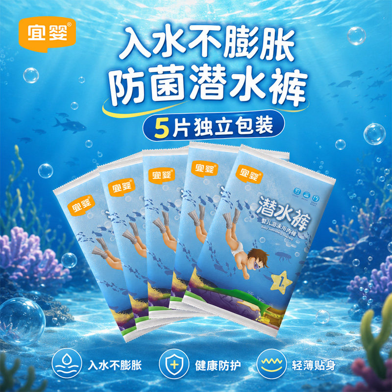 宜婴宝宝游泳纸尿裤超薄透气男女防水婴儿尿不湿游泳拉拉裤5片