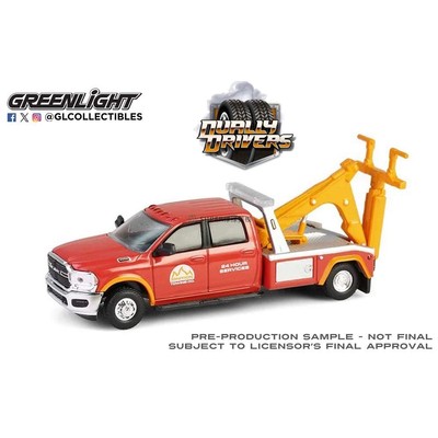绿光 1:64 2022 RAM 公羊3500 双后轮清障车 红橙双色涂装 46160E