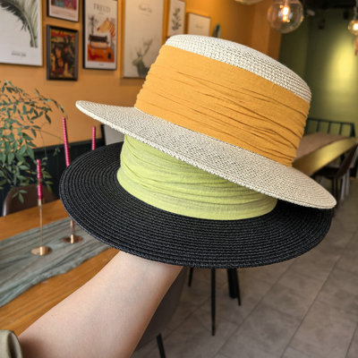 出游防晒遮阳帽女平顶草帽沙滩帽