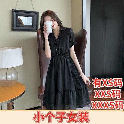 夏季150cm矮个子显高XXXS女装155雪纺连衣裙女收腰v领小裙时尚裙