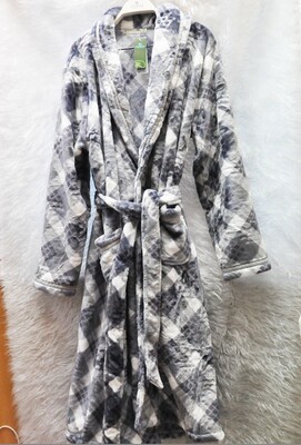 关刀领菱形格纹珊瑚绒睡袍秋鹿男