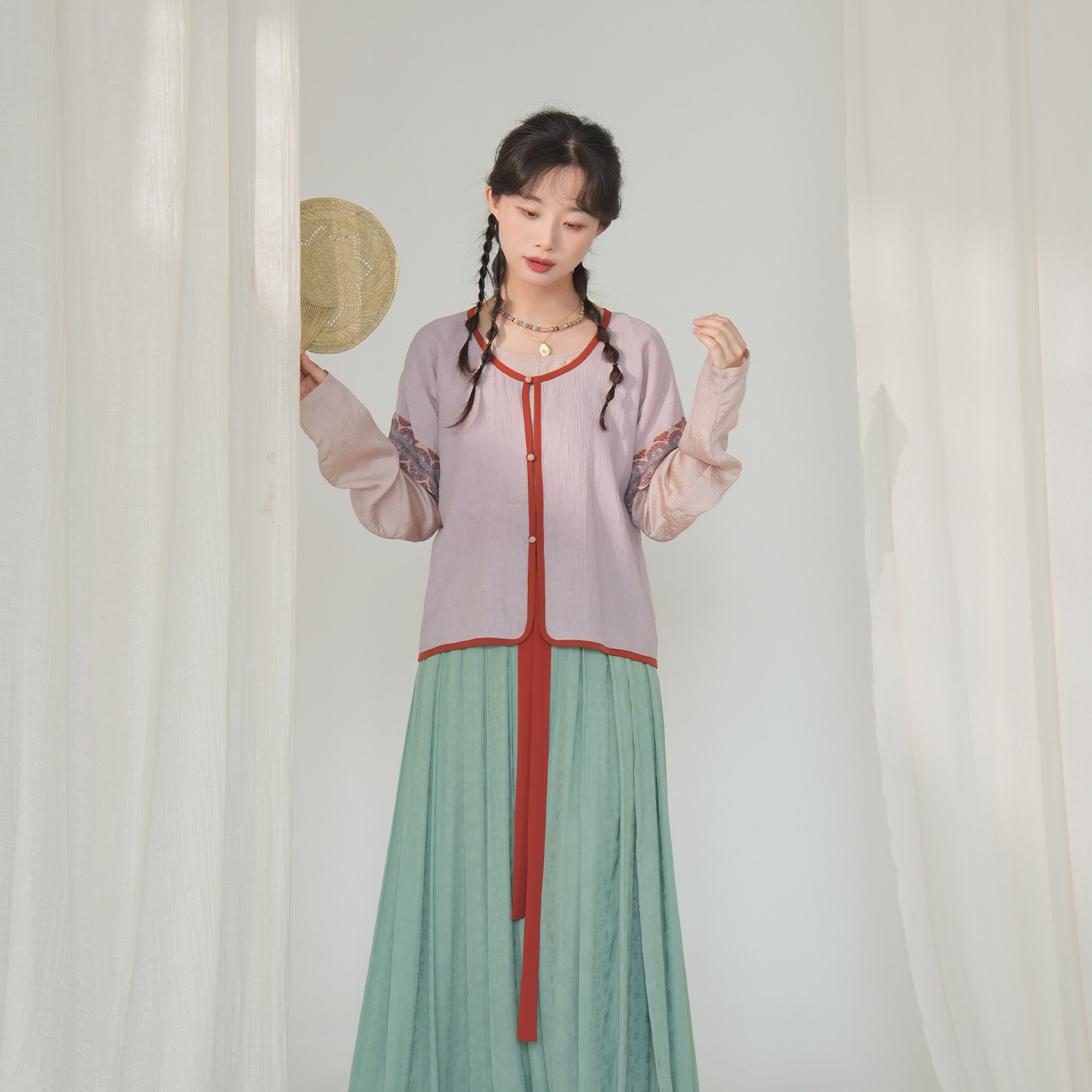 谜阿凰【暮山】唐制夏季背子女士短袖汉服上衣古风日常通勤半身裙