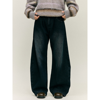 LR MADE 24AW 侧缝立体弯刀  前后喷马骝 水洗做旧廓形牛仔长裤