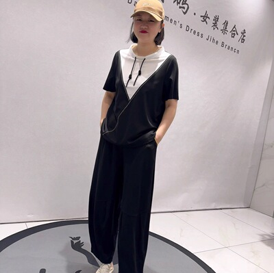 蓝鲸之吻夏季新款大码两件套套装