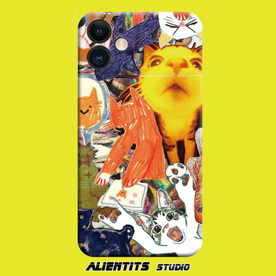 猫咪可爱防摔插画日系苹果创意