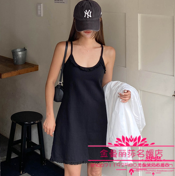 韩国官网正品代购2026年夏季新款甜美名媛淑女时尚花边吊带连衣裙
