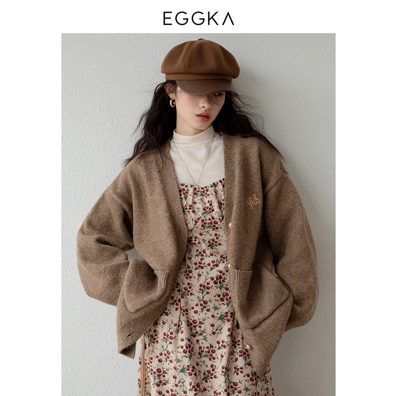 EGGKA 2023新款针织开衫外搭毛衣外套女春秋季休闲高级感长袖上衣_虎窝淘