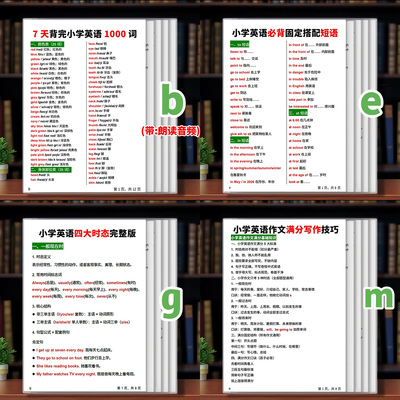 小学英语音标单词短语四大时态语法知识汇总大全学习资料卡片闪卡