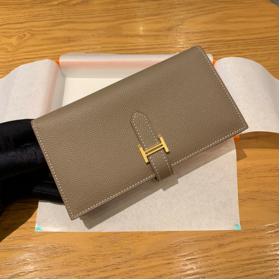 H家钱包女长款真皮男士钱夹H扣抽带高品质EP头层牛皮两折零钱皮夹