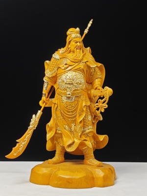 现货库存1件木雕关公神像摆件关圣帝君武财神像家居玄关装饰实木
