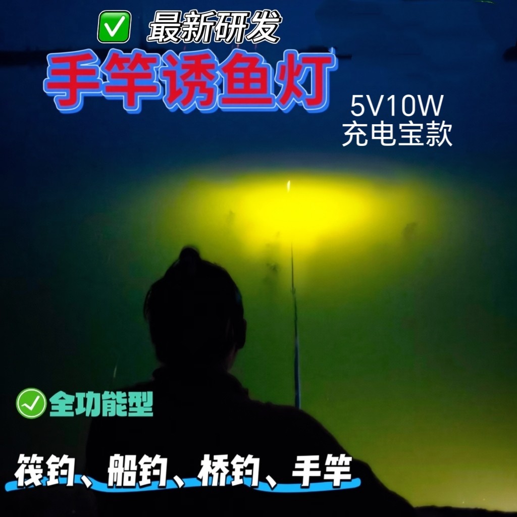 新款手竿诱鱼灯筏钓灯船钓灯夜钓灯钓鱼灯水下诱鱼灯桥筏灯超亮