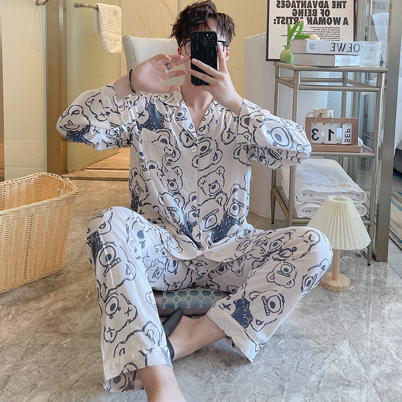 2024新款青少年长袖棉绸睡衣春秋夏季可外穿凉感家居服绵绸套装薄