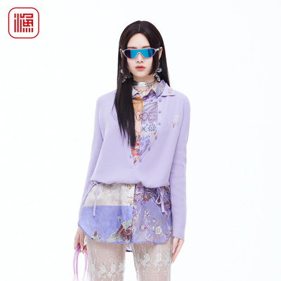 渔牌春新通勤刺绣显瘦针织开衫