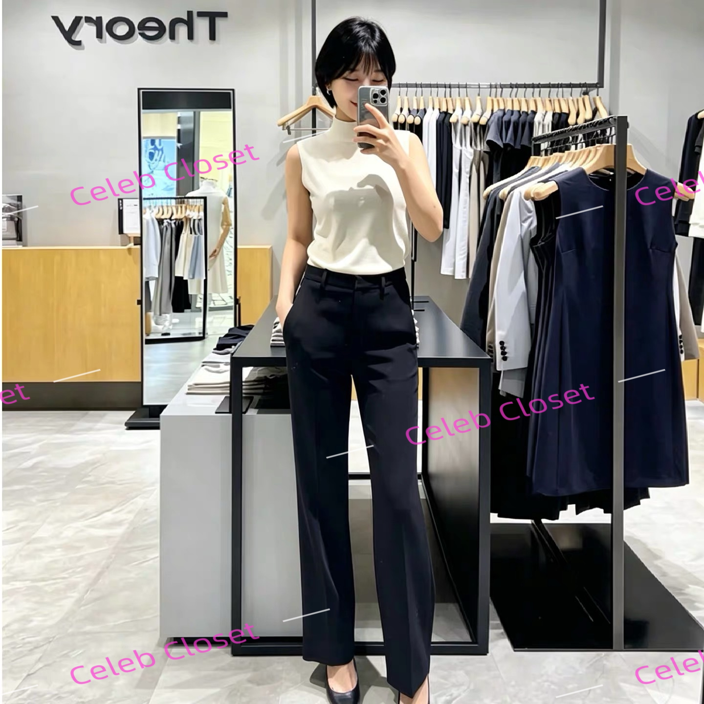 Theory经典通勤职业OL女装三醋酯纤维修腿显瘦微喇长裤O0109246