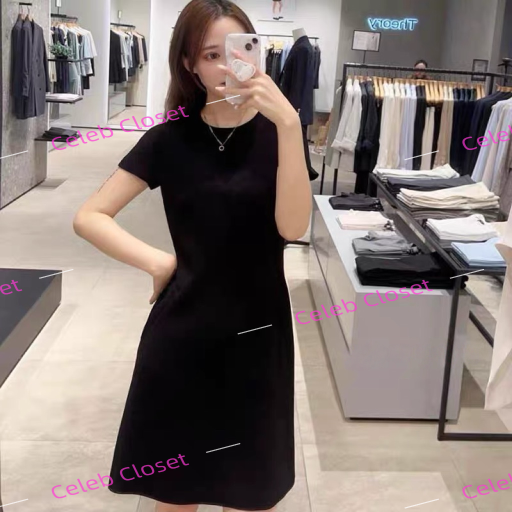 Theory 女装三醋酯纤维圆领短袖通勤收腰显瘦修身连衣裙O0109626
