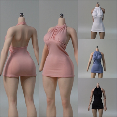 现货 DMTOYS 1/6女兵人衣服 挂脖连衣短裙 可动包胶人偶模型娃衣