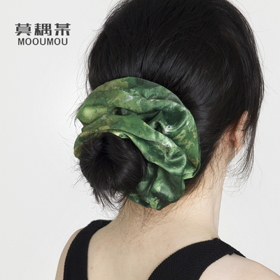 《森绿叠染》超大号缎面大肠发圈