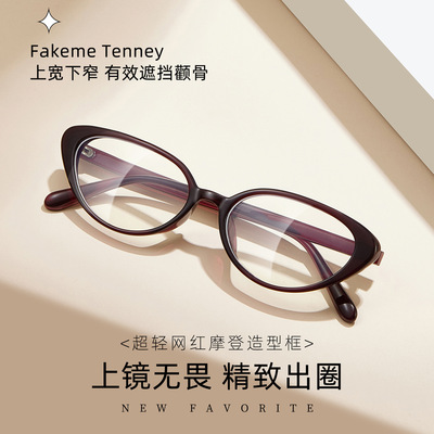 Fake同款蛇年新品超轻TR90防蓝光猫眼素颜眼镜框架tenney纯欲风女