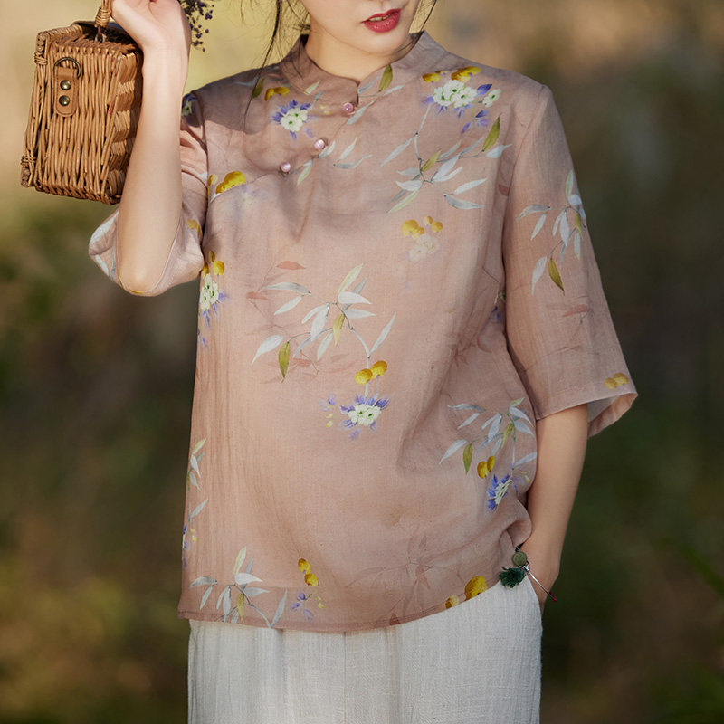 新中式唐装汉服茶服小衫改良旗袍禅意复古国风女士年轻款苎麻上衣