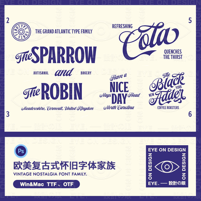 ZT09欧美复古大西洋怀旧字体家族Atlantic海报版式平面设计FONT