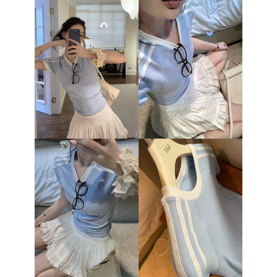 【现货3折】咖喱汤汤TGL【美高sportgirl】三条杠撞色T恤打底衫女