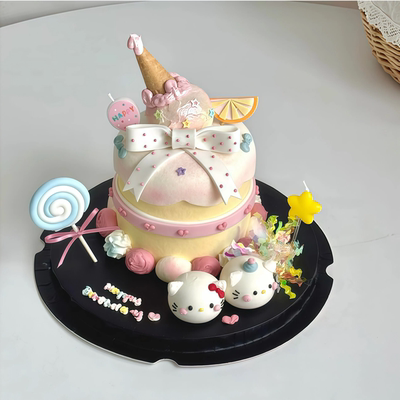 蝴蝶结情侣KT猫蛋糕装饰摆件ins风甜筒棒棒糖雨丝生日蛋糕插牌
