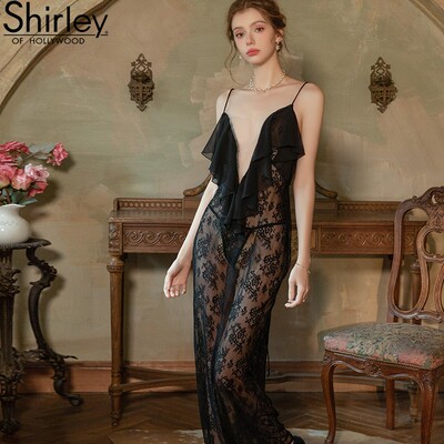 纯欲性感蕾丝深V露背长睡裙大码