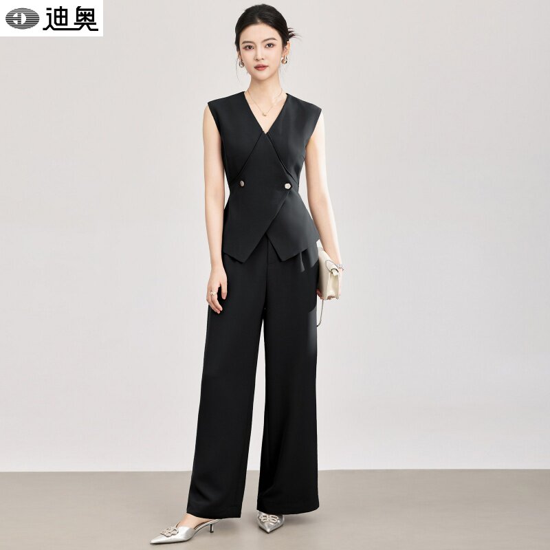 迪奥高智感西装套装裤女2026夏季新款气质马甲+阔腿裤通勤两件套
