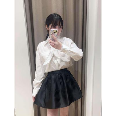 法单M家 2026春夏法式娃娃领系带纯棉白色长袖衬衫衣MFPCM00719