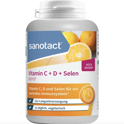 德国直邮Sanotact Vitamin C+D+Selen天然维生素VC VD硒片剂180粒