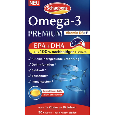 德国直邮 Schaebens Omega-3深海鱼油胶囊90粒 EPA DHA VE D3