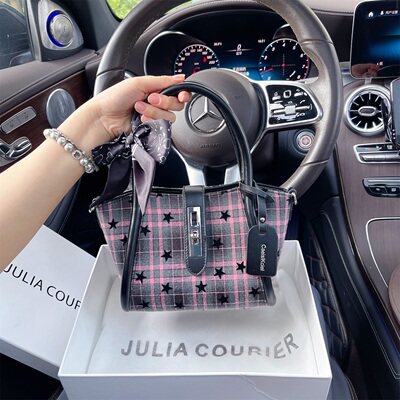 JULIA COURIER女包学院风菜篮子包包女2026新款潮格纹水桶包通勤