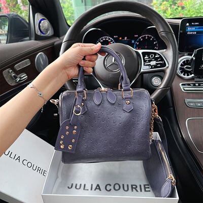 JULIA COURIER女包驼鸟纹波士顿包包女2026新款单肩斜挎手提通勤