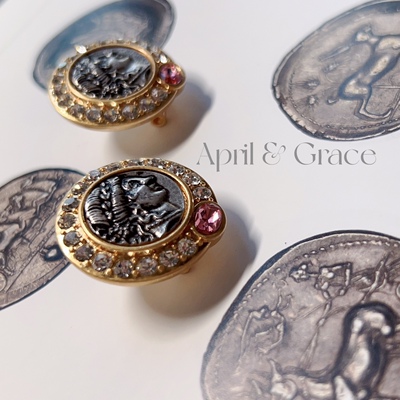 复古欧洲d’argento红宝石镜式银币耳环耳钉