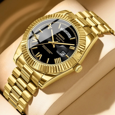 NIBOSI品牌时尚潮流男士手表 实心钢带表冠多彩表盘石英腕表男表